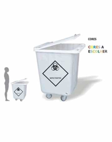 Lixeira Carrinho Container 200 litros em fiberglass com tampa
